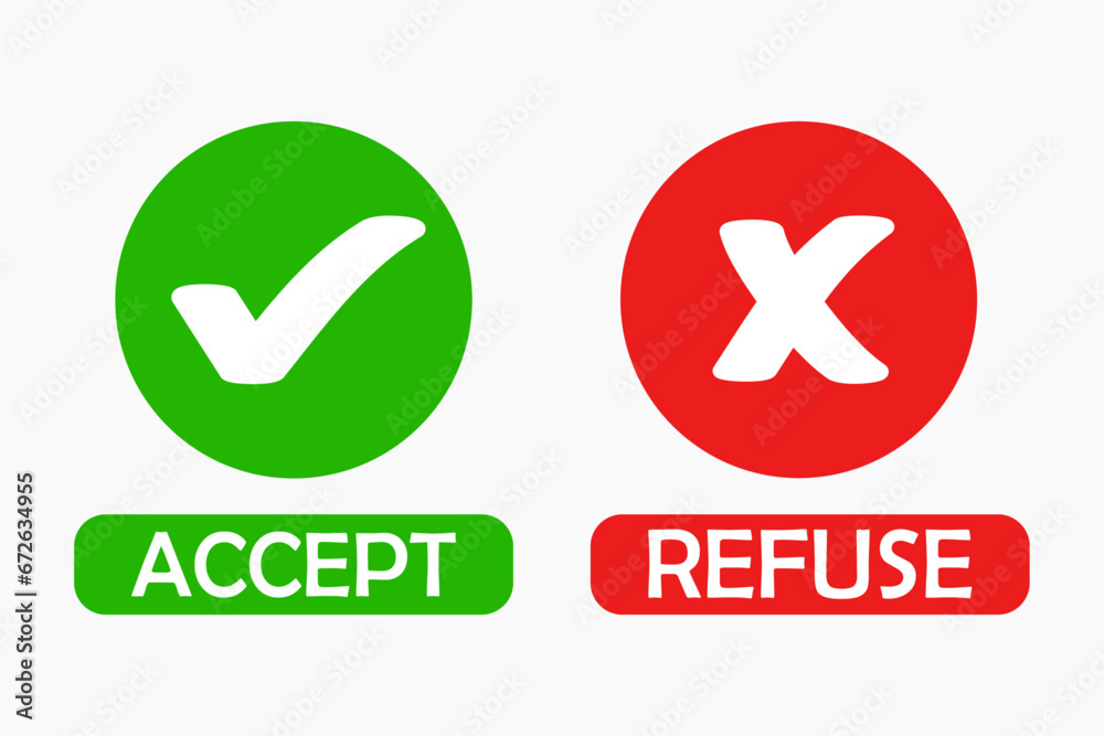 Vetor de Round check mark and cross symbols with accept and refuse ...