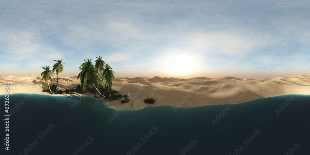 Oasis at sunset in a sandy desert. Environment map. HDRI . equidistant ...