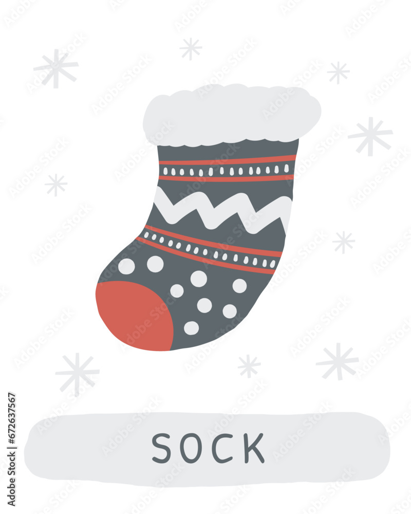 Winter flashcard. Learning English words for kids. Cute hand drawn ...