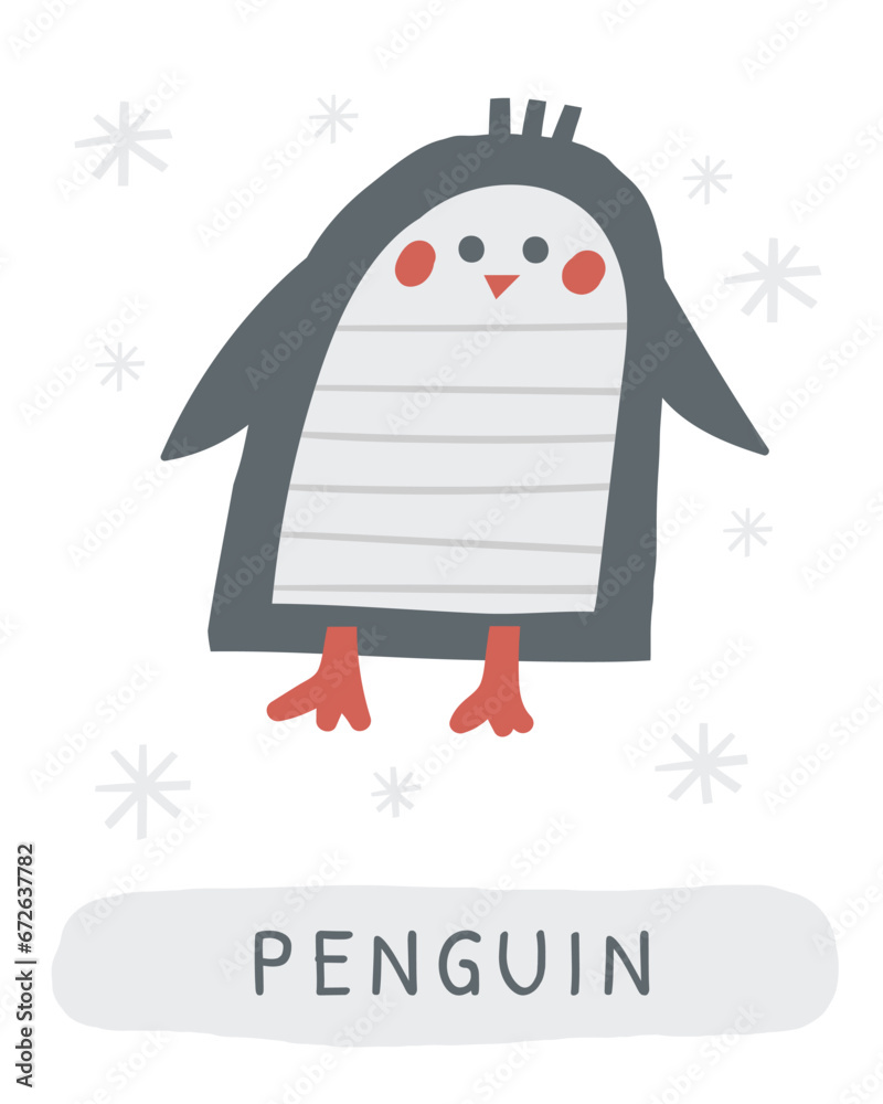 Winter flashcard. Learning English words for kids. Cute hand drawn ...