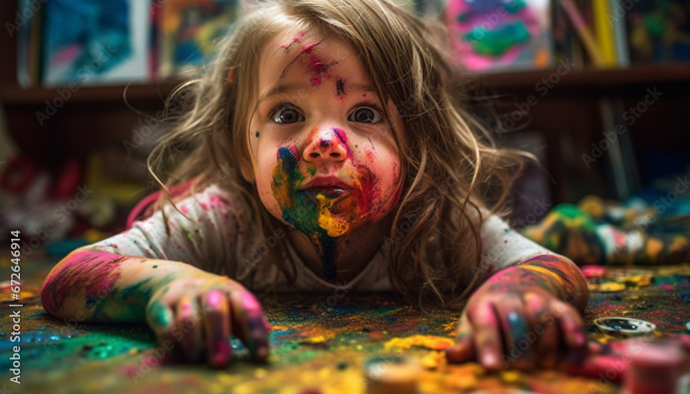 Preschool children playing with watercolor paints, creating messy ...