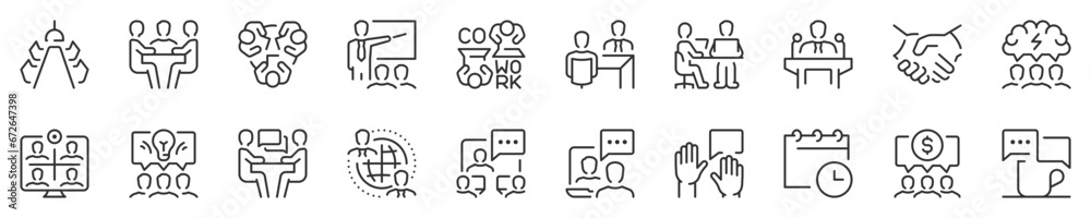 Meeting, thin line icon set. Symbol collection in transparent ...
