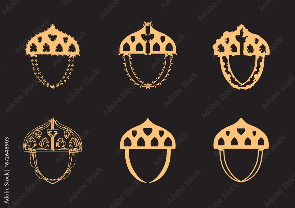 Set of Decorated Acron Designs used as Icons, logo Elements, posters ...