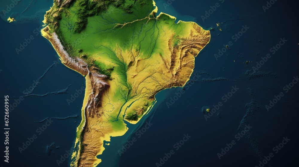 Brazil Topographic Map 3d realistic Brazil map Color 3d illustration ...