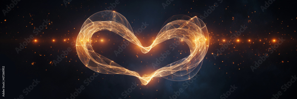 Luminous strings of light woven into the shape of a heart, dark ...