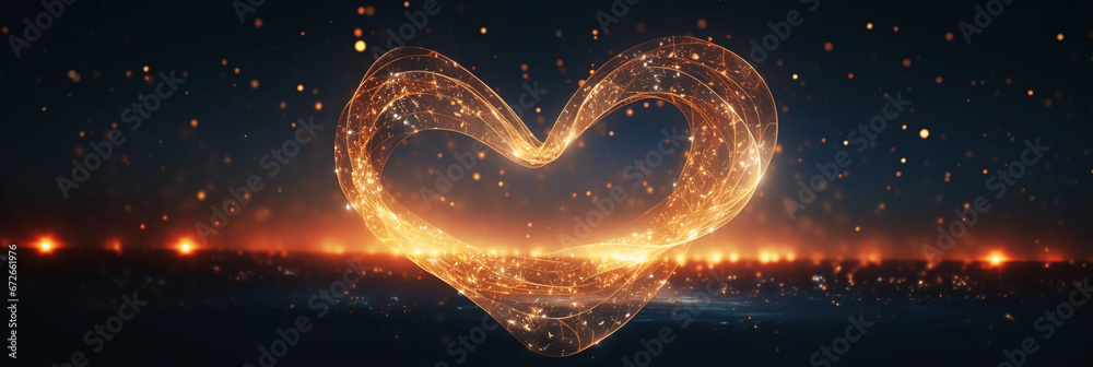 Luminous strings of light woven into the shape of a heart, dark ...