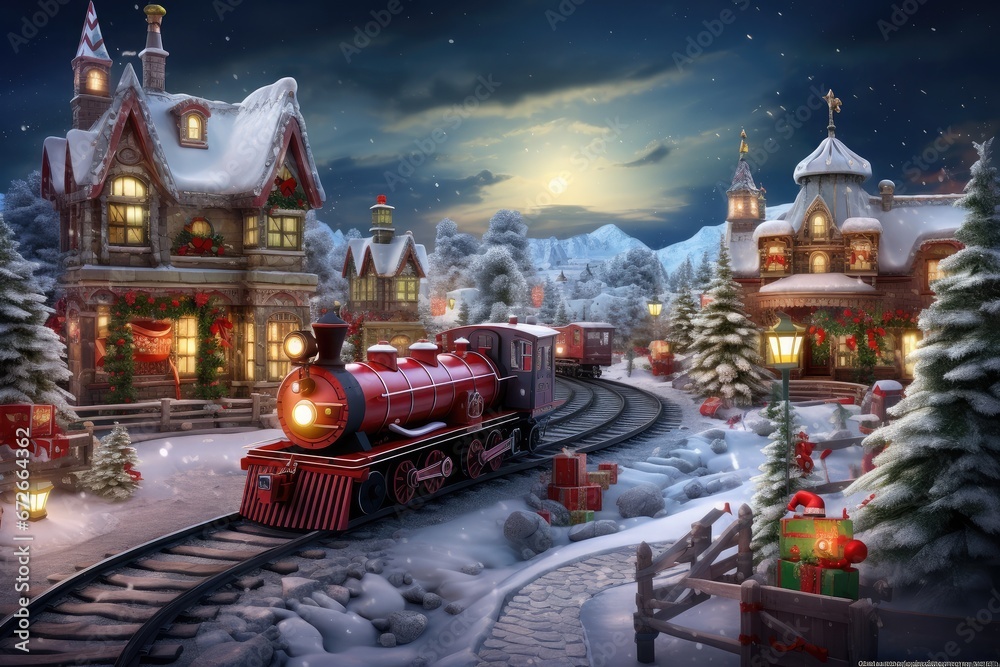 Christmas background magical North Pole scene with Santa's workshop ...