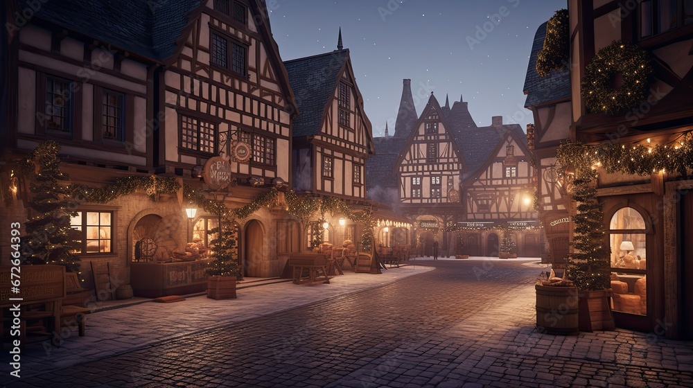 Christmas background traditional European village square, with ...