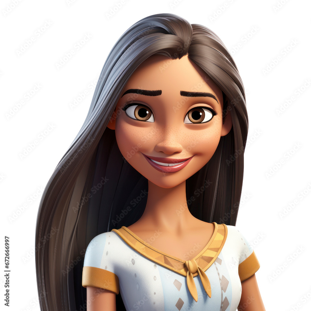 Native American female avatar with long straight hair and high ...