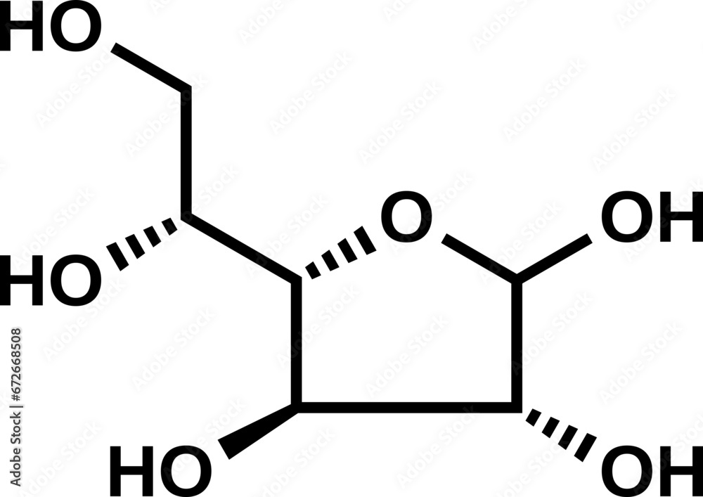 D-galactofuranose structural formula, furanose form of D-galactose ...