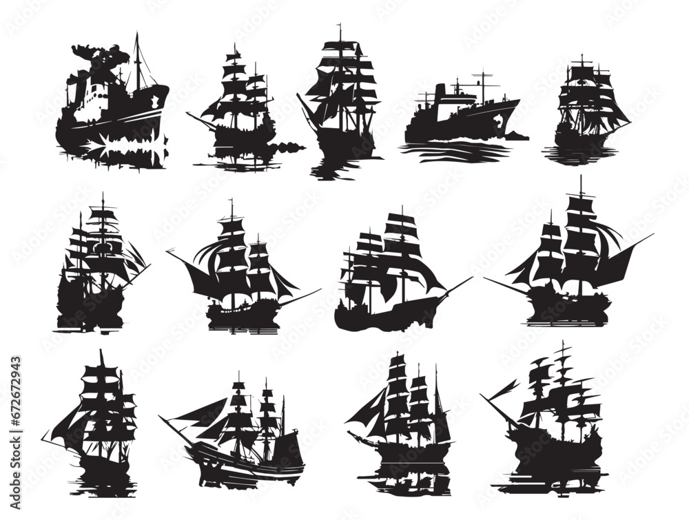 Ships, boats, cargo, logistics, transportation and shipping icons ...