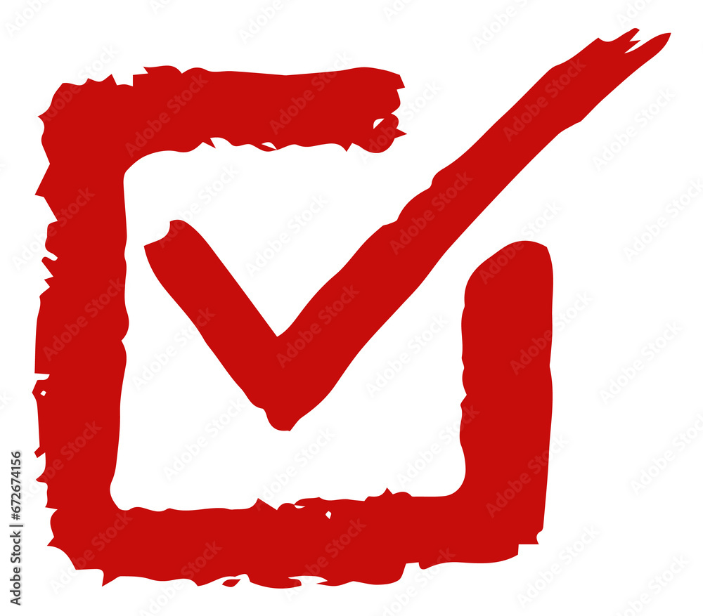 Doodle check mark. Yes icon. Red checkmark in box. Choice tick. Square ...