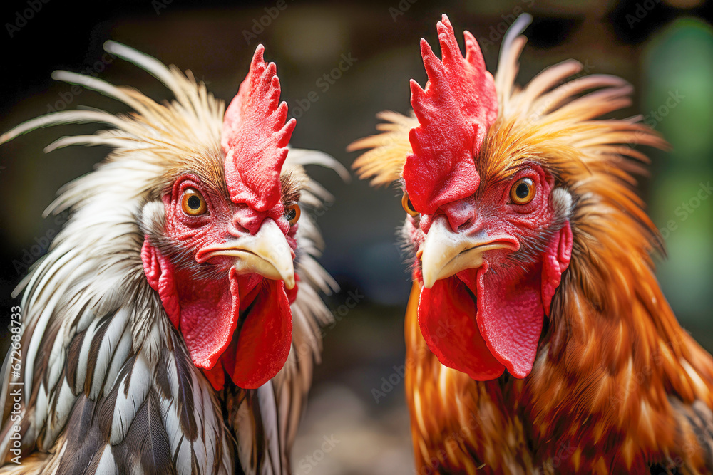 In the world of domestic poultry, a pair of cockerels prepare for a ...