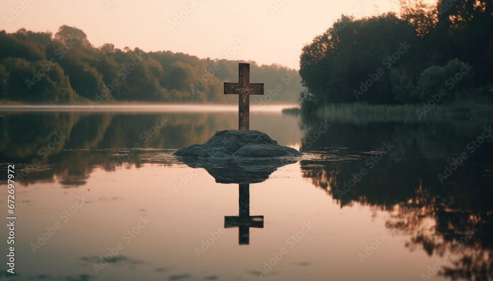Silent reflection on the cross brings peace in nature beauty generated ...