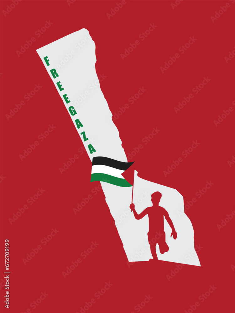 Vetor de A vector of Gaza Strip with silhouette people running and ...