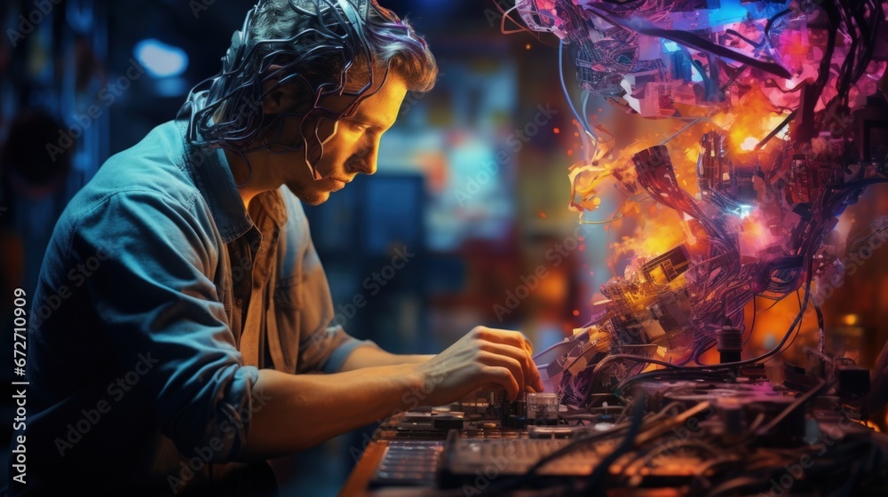 Artist using AI to generate intricate and creative digital artwork ...