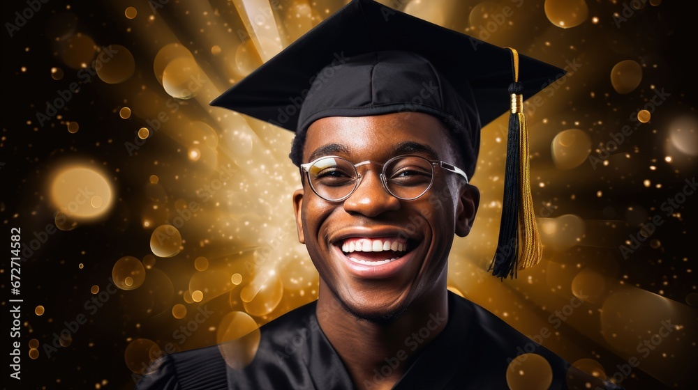 Happy black guy wearing graduation cap and gown, smiling young guy ...