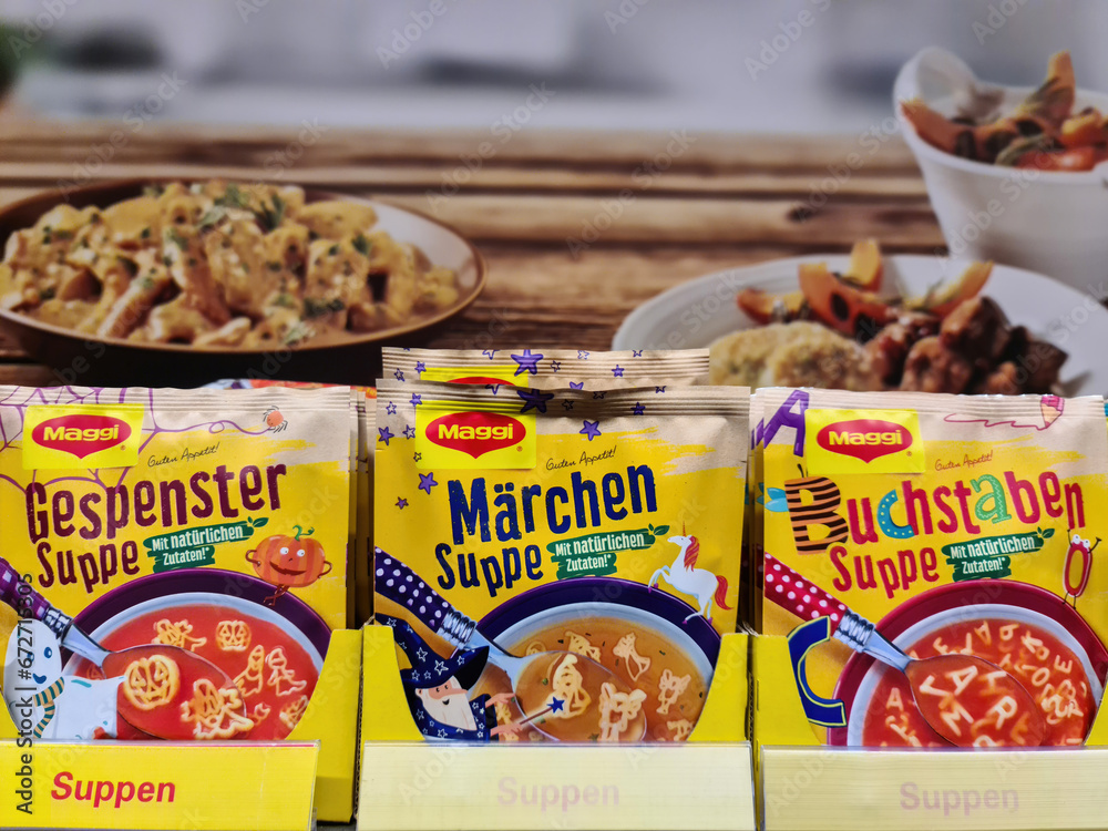Kiel, Germany - 22.October 2023: Maggi brand sauce sachets on a German ...