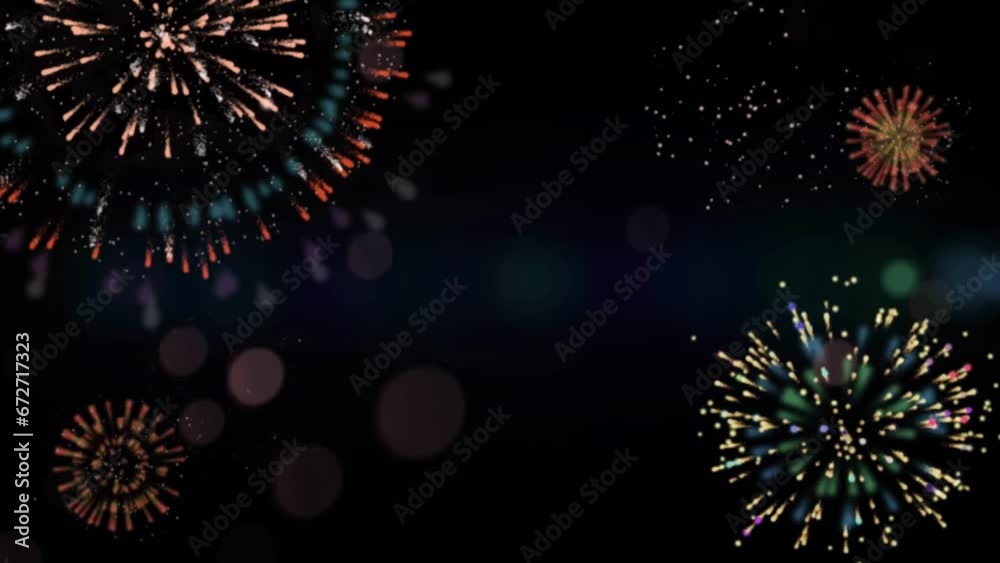 New year evening fireworks in the night sky black background screen ...