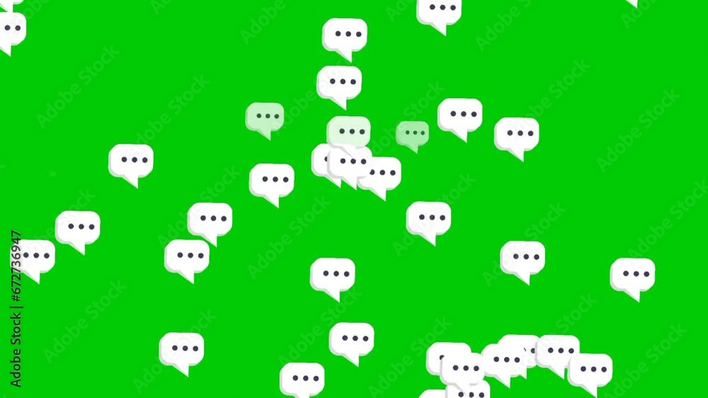 White comment speech bubble icons, isolated on green screen background ...