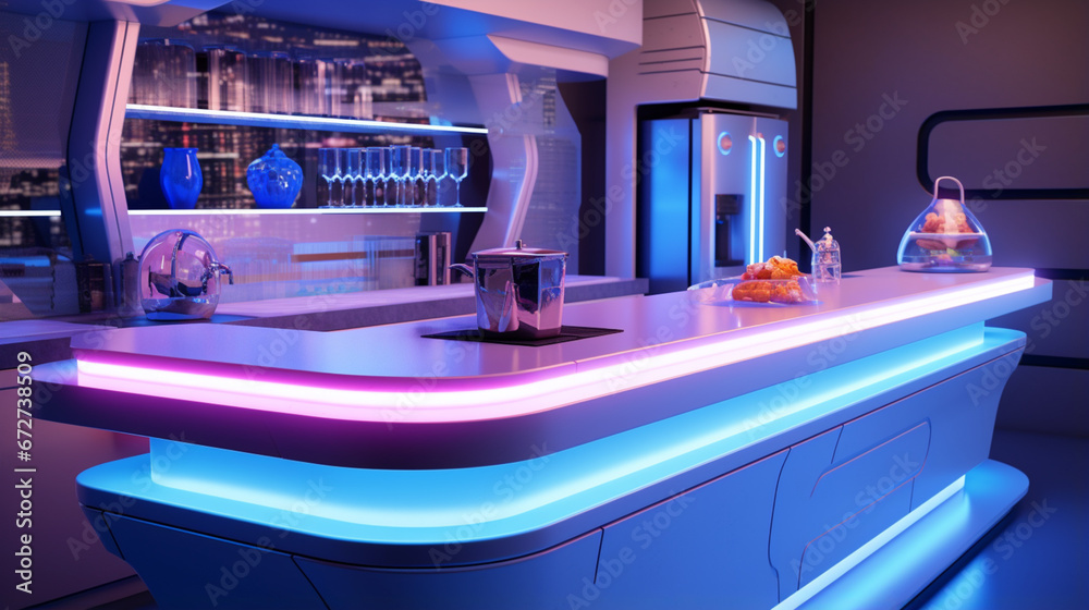 kitchen of the future. futuristic bar counter. modern kitchen interior ...