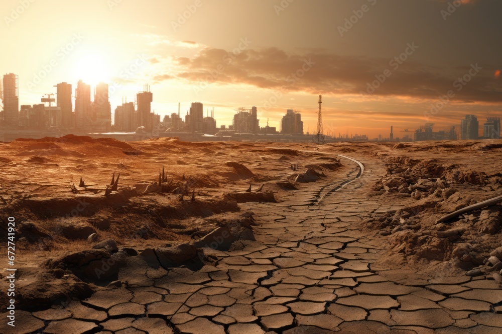 A polluted and barren landscape, highlighting the consequences of ...