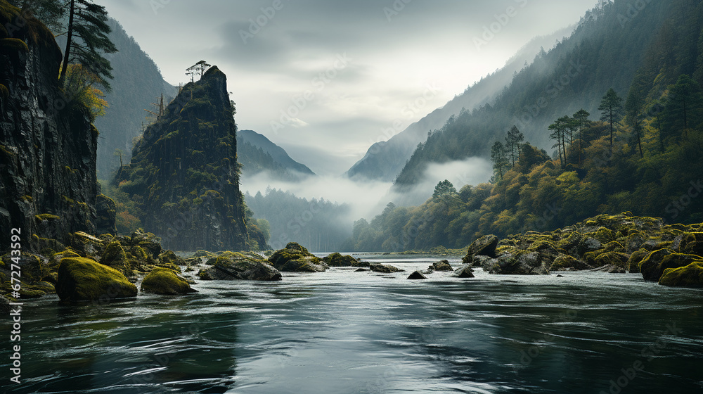 breathtaking landscape with river in the forest and trees background 16 ...