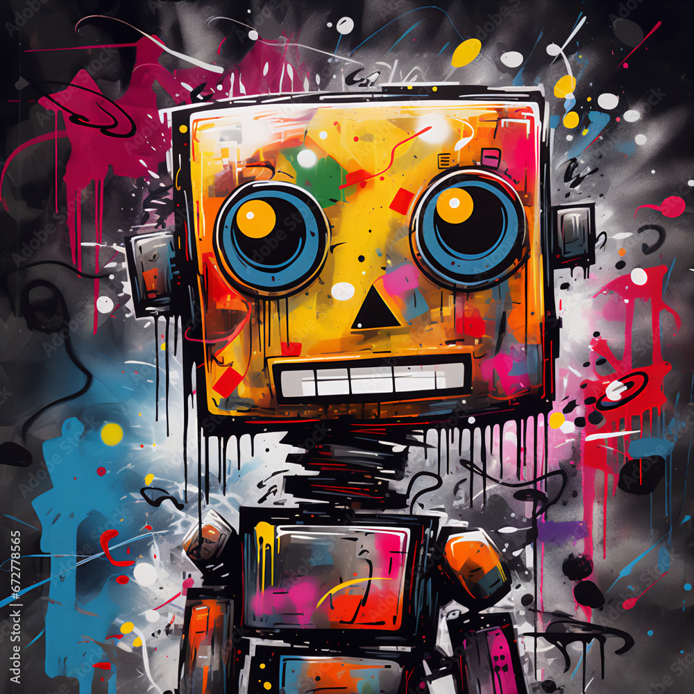 High-Contrast Graffiti Robot Poster in Bold, Dynamic Colors Stock ...