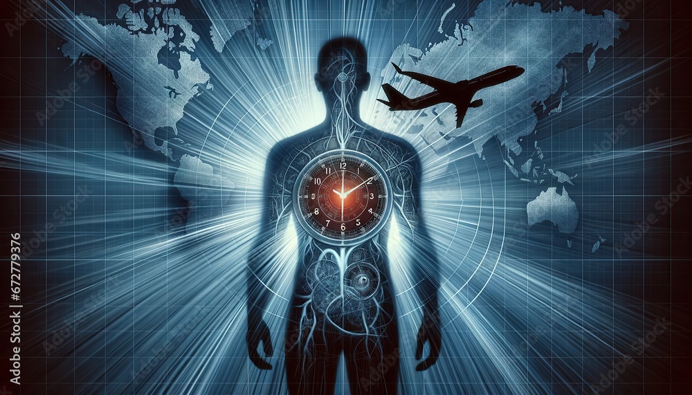 Abstract illustration of a human silhouette with an internal clock or ...