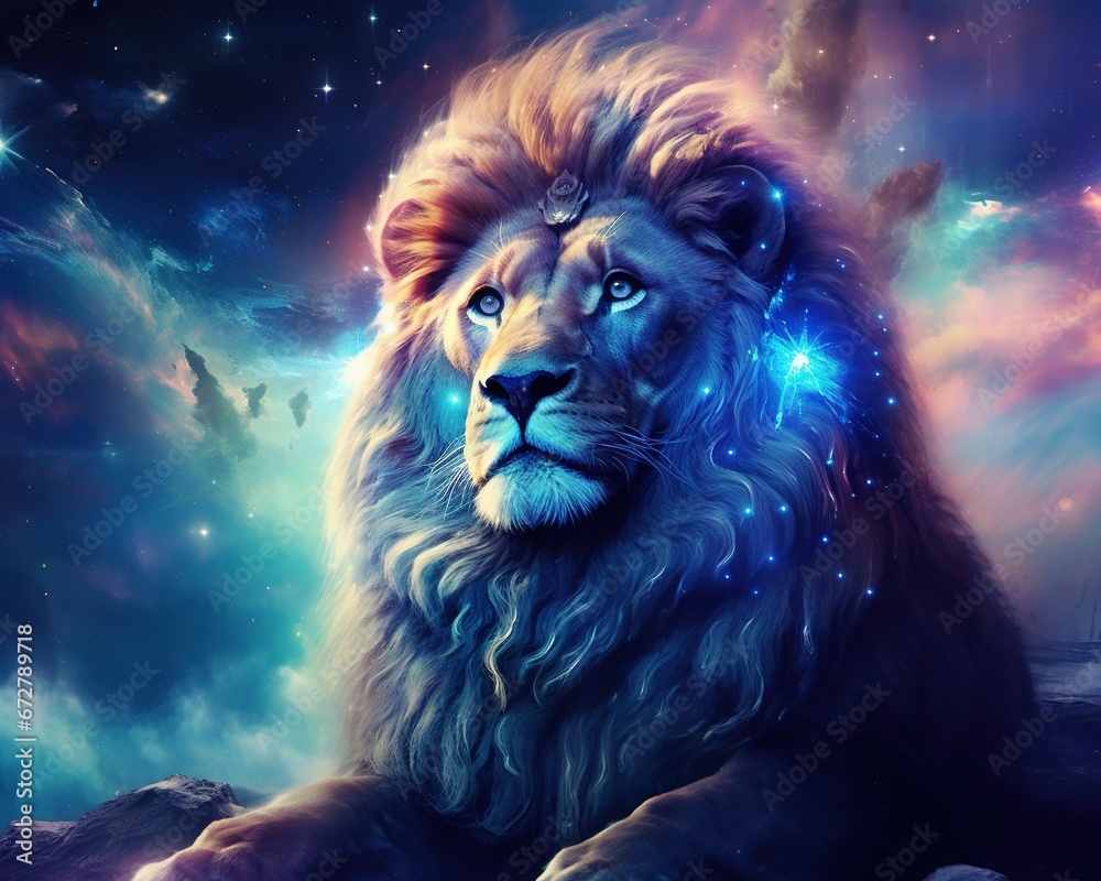 Lion Cosmic historian chronicling the evolution of galaxies Stock ...