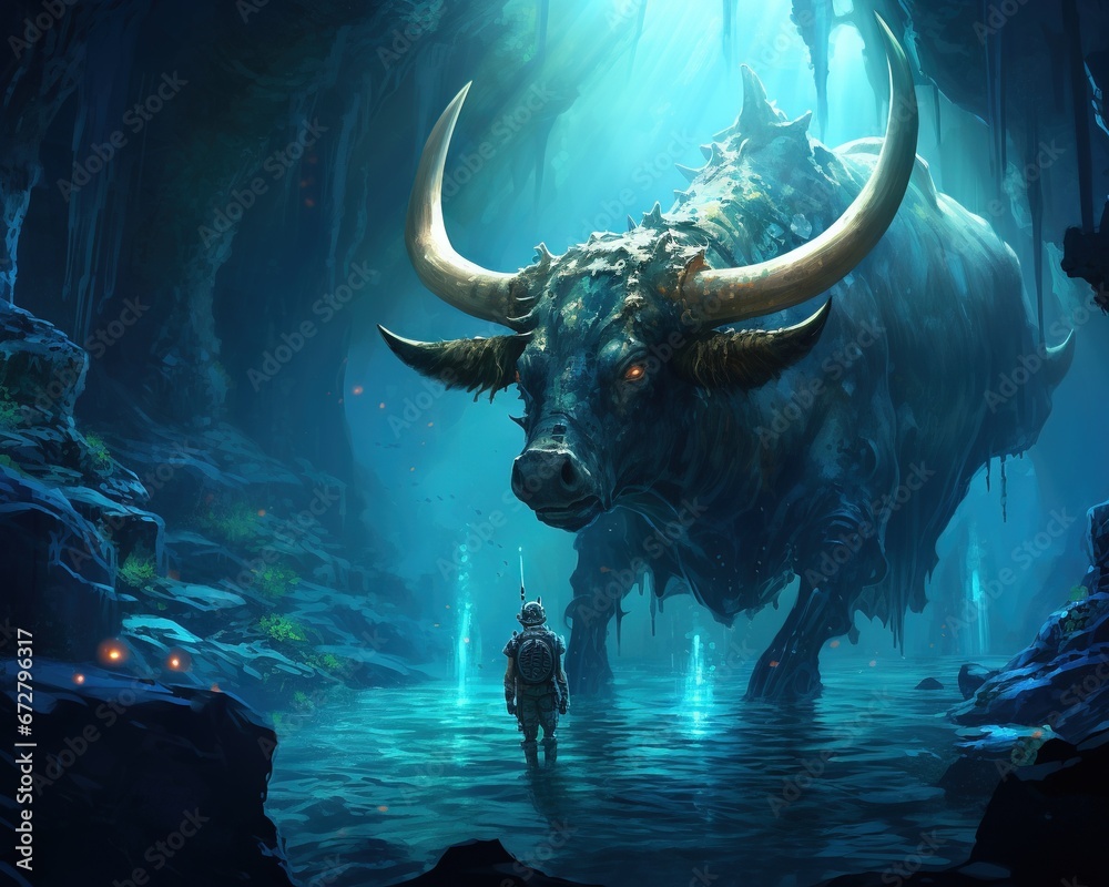 Cow Deep-sea diver exploring underwater caves Stock Illustration ...