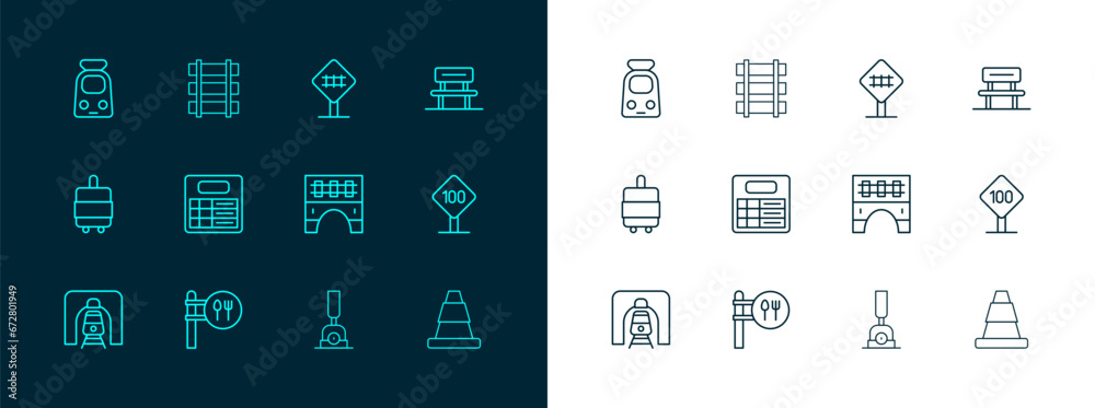 Set line Waiting hall, Cafe and restaurant location, Bridge for train ...