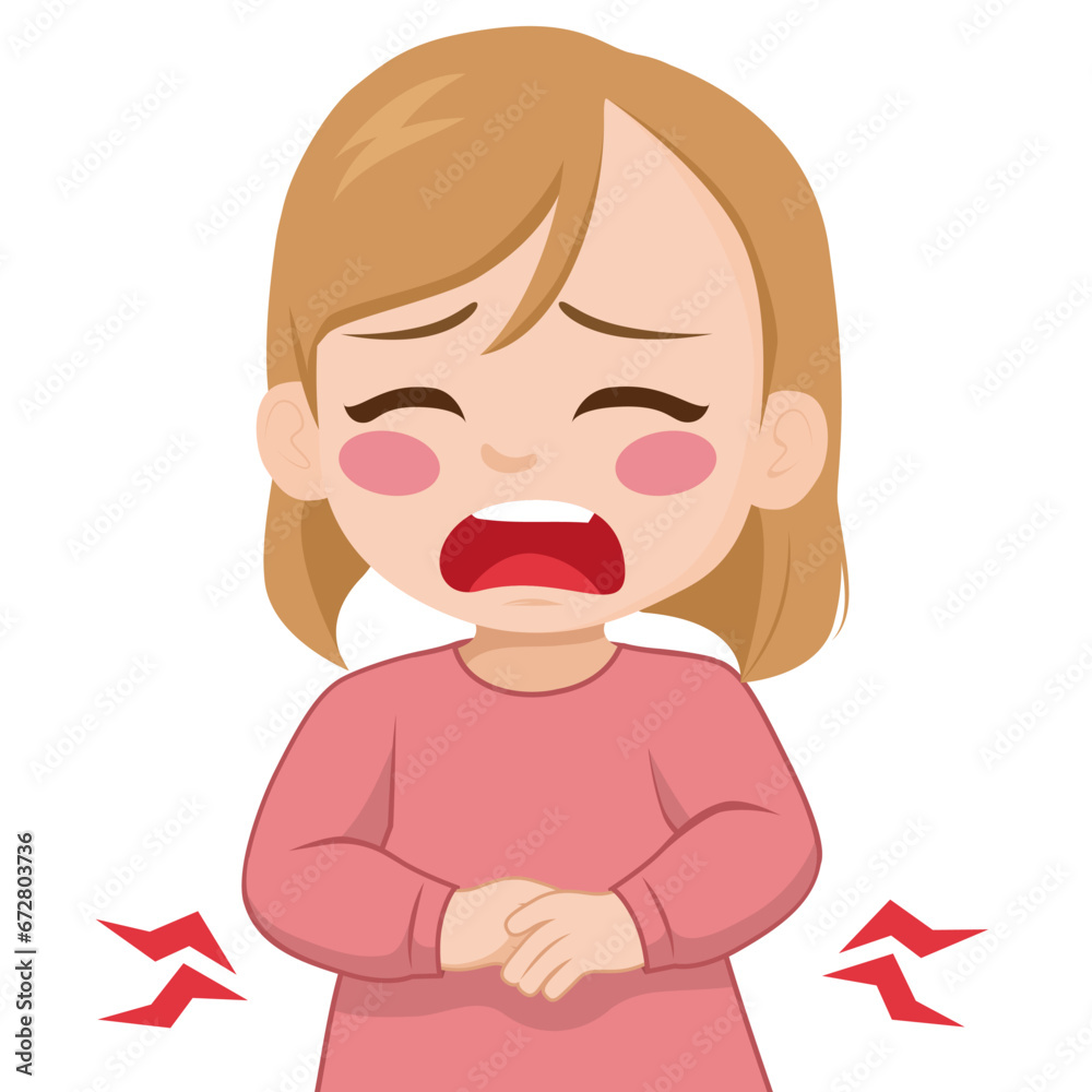 Vetor de Cute little girl suffering from stomachache vector ...