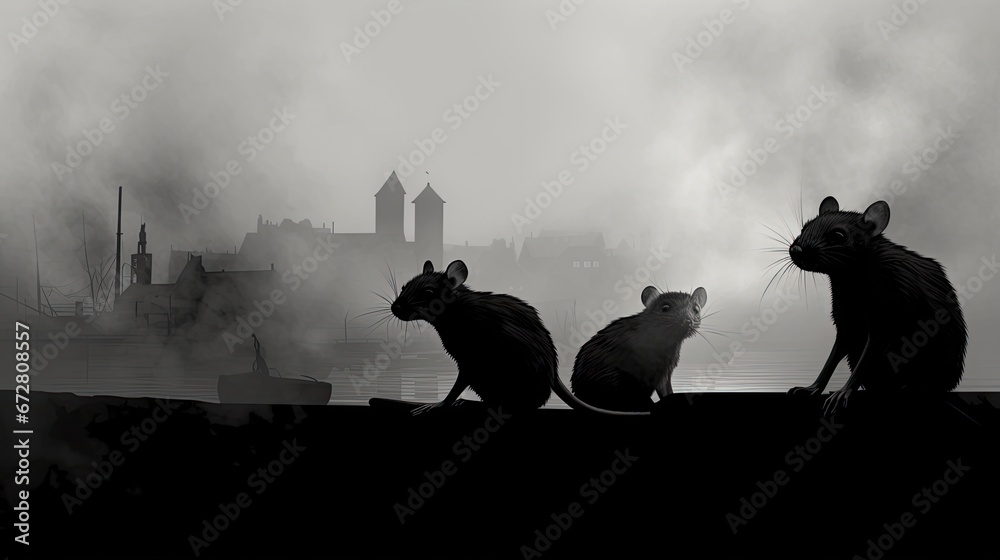 Rats standing on a surface, a wall or a platform o bfig city, facing ...
