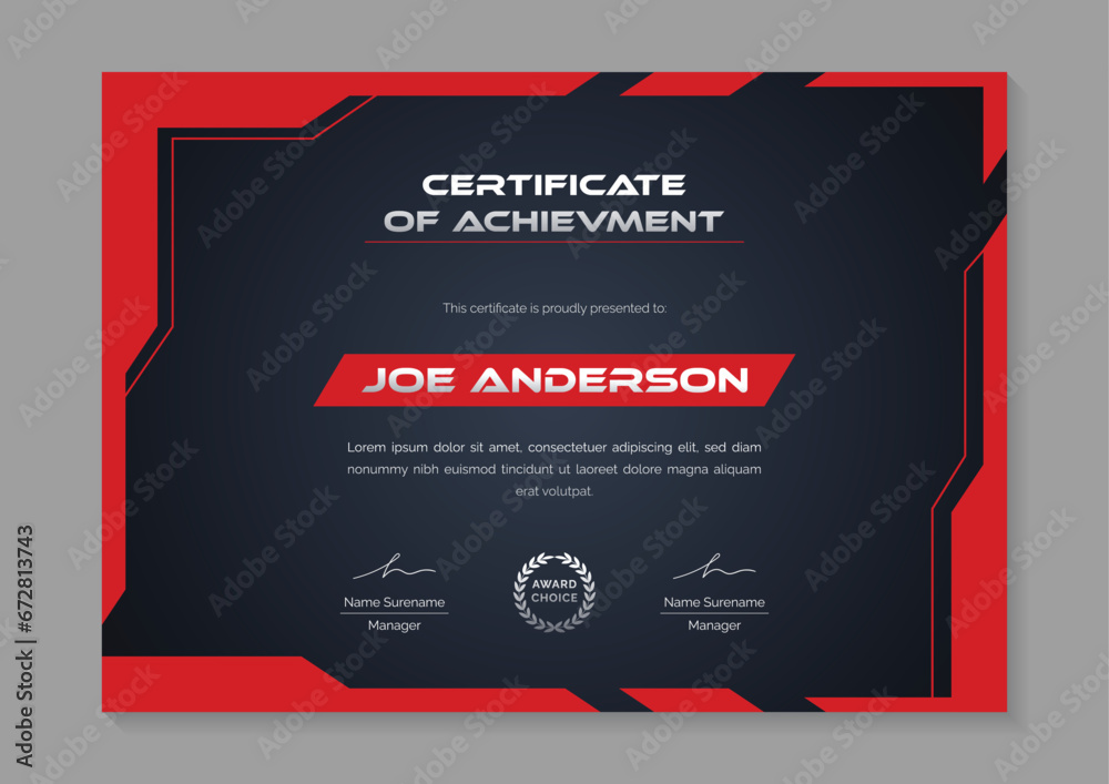 a4 red and black gaming certificate of achievement design template for ...