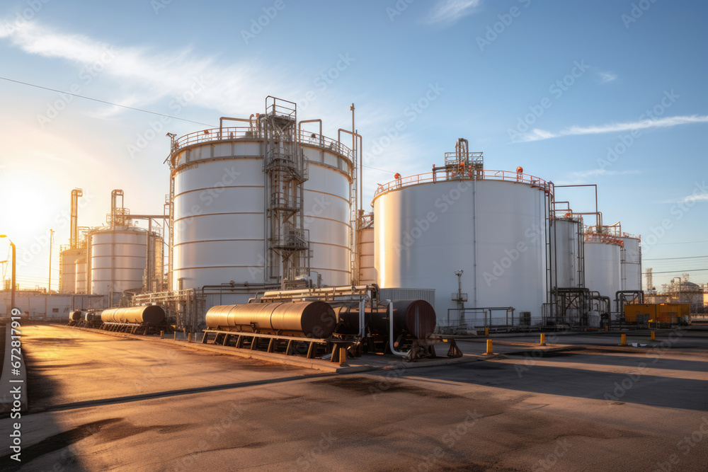 Oil and gas storage tank farm, storage of petrochemical products Stock ...