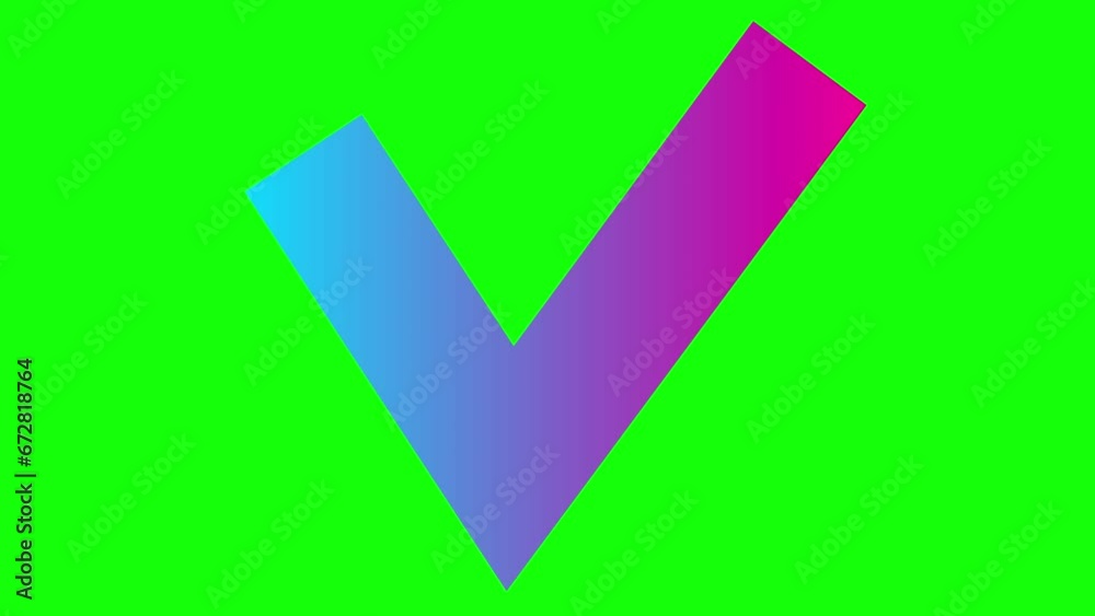 Animated pink blue check mark appears. Flat vector illustration ...