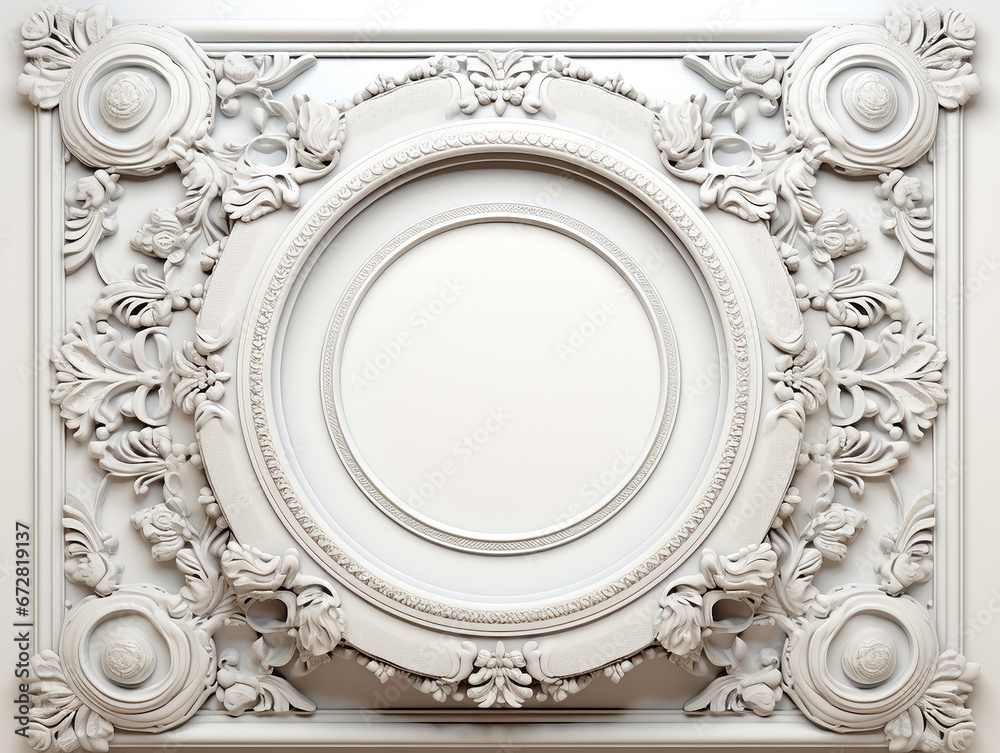 cornice rotonda bianca in stile barocco su sfondo bianco , ideale per ...