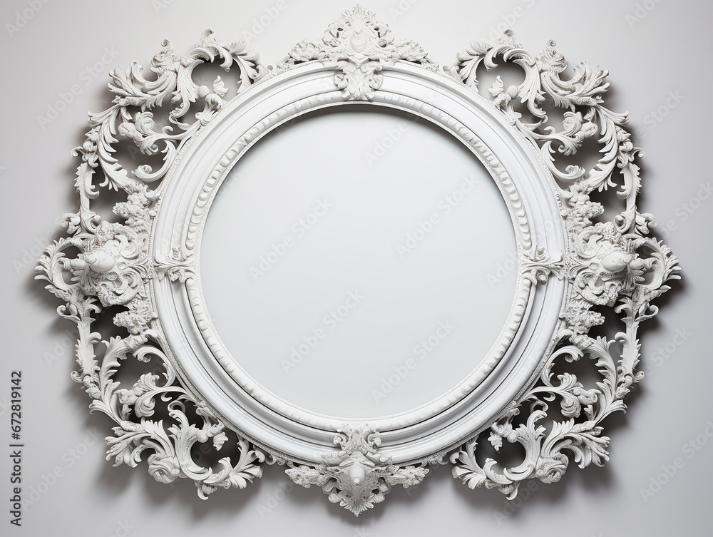 cornice rotonda bianca in stile barocco su sfondo bianco , ideale per ...