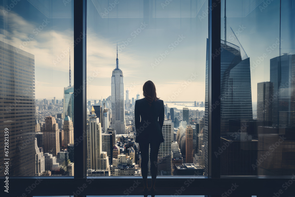 Successful businesswoman finds inspiration while looking out of a big ...