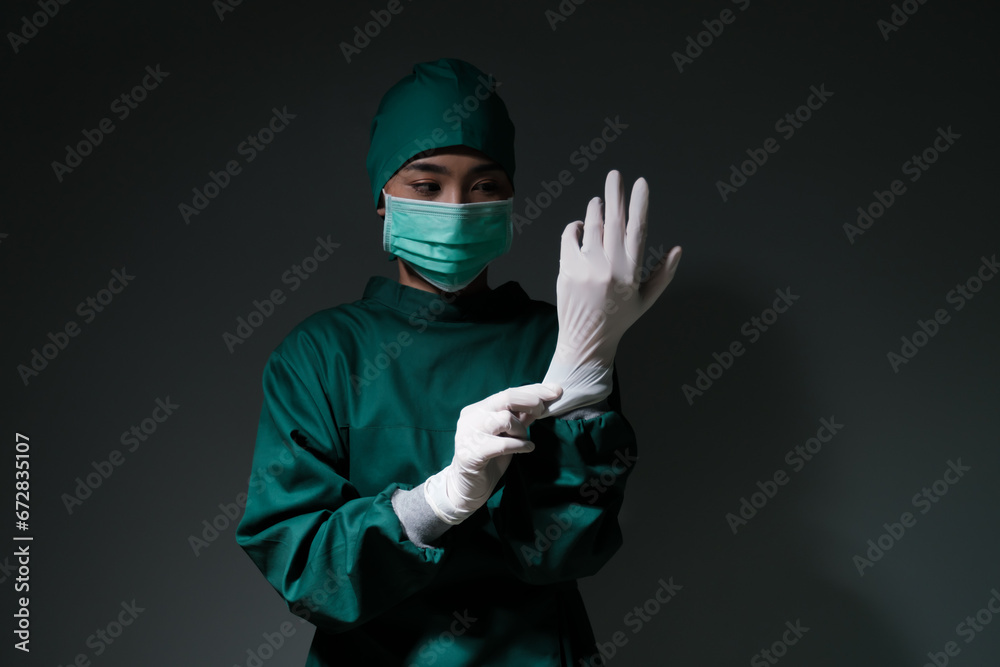 Female doctor surgeon wearing scrub overall suit for medical surgery ...