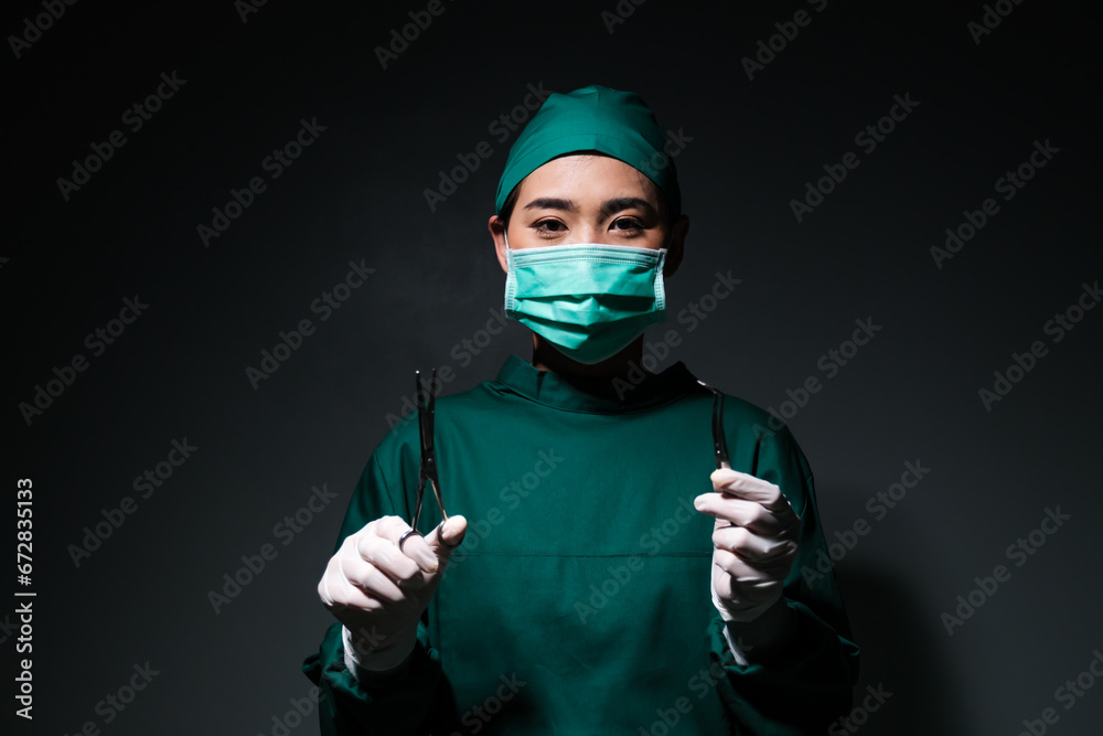 Female doctor surgeon wearing scrub overall suit for medical surgery ...