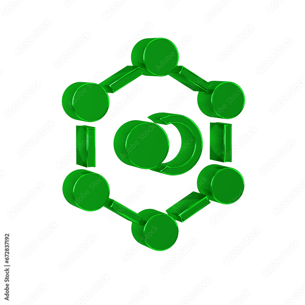 Green Molecule icon isolated on transparent background. Structure of ...