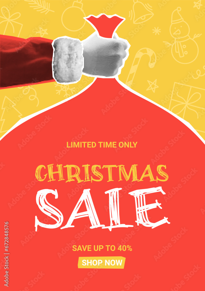 Holiday poster for Christmas sale. Vector illustration with retro ...