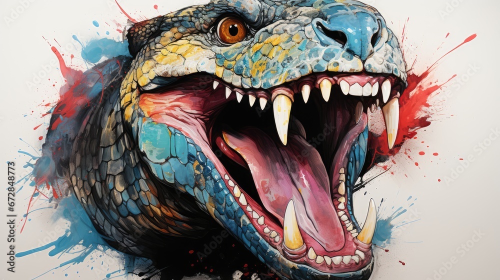 a painting of a dinosaur with it's mouth open and it's teeth painted ...