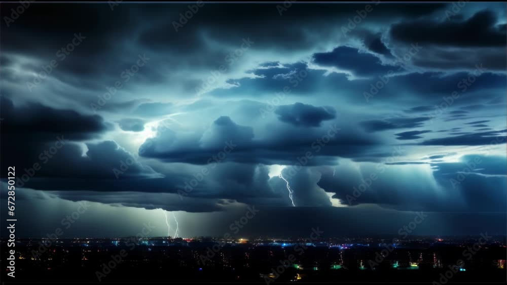 A dramatic thunderstorm scene with cumulonimbus clouds, jagged ...