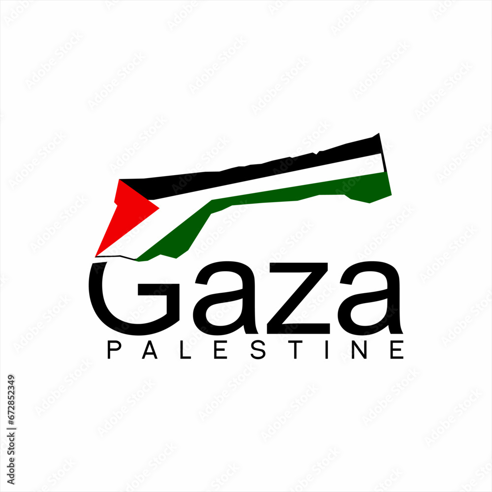 Gaza Palestine word design with Palestine flag and map on letter G ...