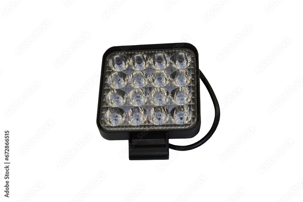 The LED headlight is isolated,square led headlight isolated on white ...
