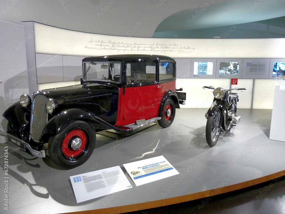 Munich, Germany - June 16, 2016: A classical BMW 303 car and motorcycle ...