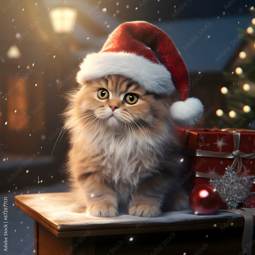 Santa Claus Cat Cute Kitten with Santa Claus Costume Christmas Season ...